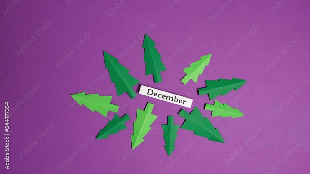 4K. Christmas background 360 degree rotation.Christmas tree paper ...