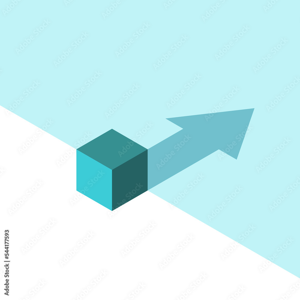 Isometric cube, arrow shaped shadow. Growth, personal development ...