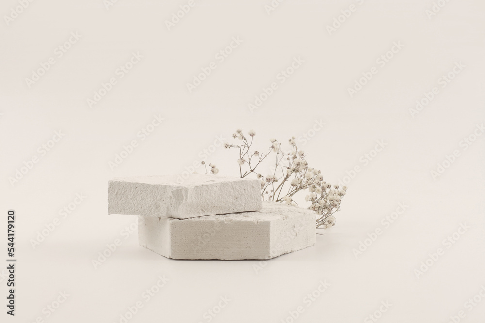 Empty stack of stones platform podium on beige background. Minimal ...