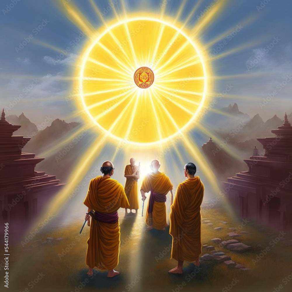 shaolin monks watching the sun Stock Illustration | Adobe Stock