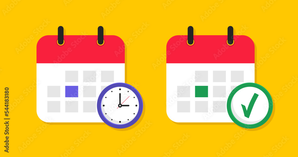 Calendar icon. Schedule icon. Calendar with clock and check mark ...