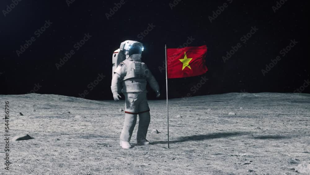 Astronaut in outer space on the surface of the moon. Planting Vietnam ...