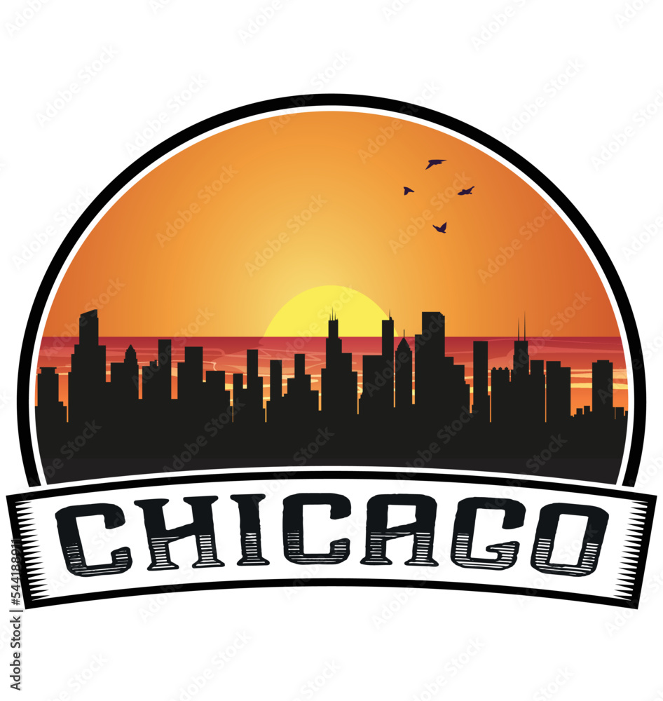 Chicago Illinois USA Skyline Sunset Travel Souvenir Sticker Logo Badge ...