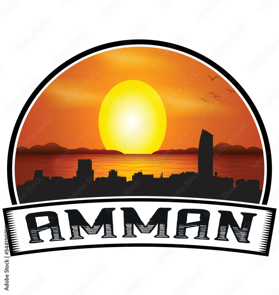 Amman Jordan Skyline Sunset Travel Souvenir Sticker Logo Badge Stamp ...