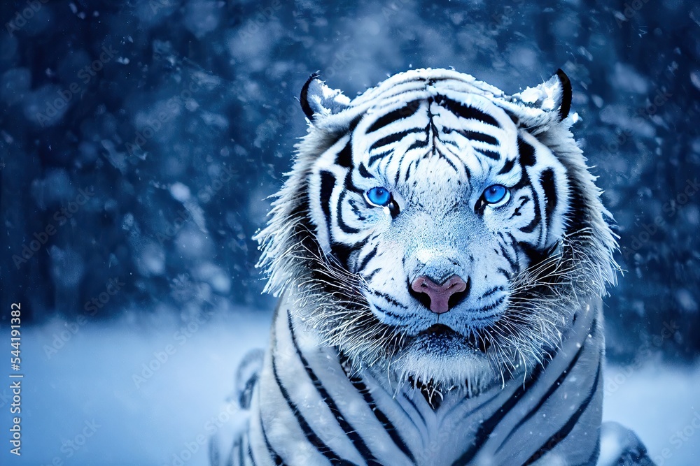 White Tiger Blue Eyes In Snow