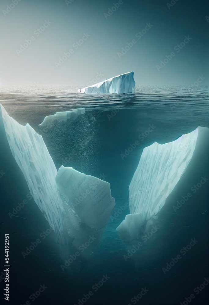 underwater vertical view in north seas of icebergs floating in arctic ...