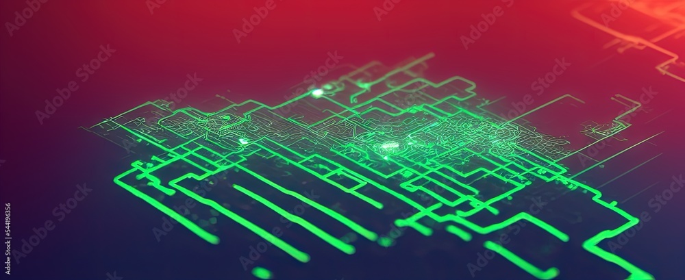 Futuristic style circuit board with illuminated processor sending ...