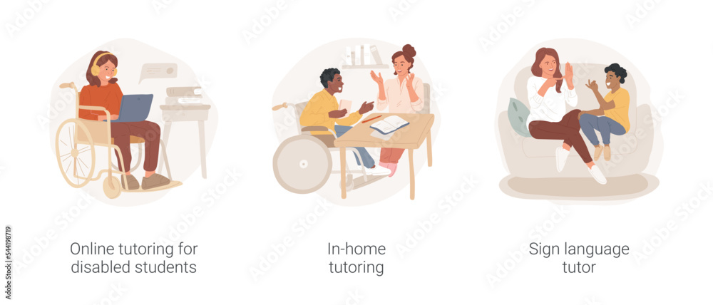 Special needs students tutoring isolated cartoon vector illustration ...