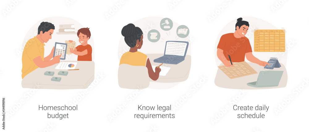 Preparation for homeschooling isolated cartoon vector illustration set ...