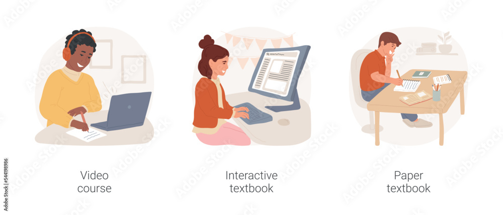 Types of study materials isolated cartoon vector illustration set ...