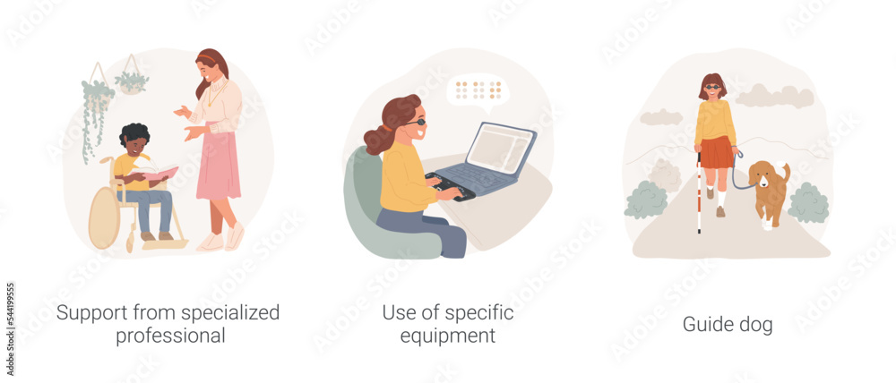 Inclusion school practice isolated cartoon vector illustration set ...