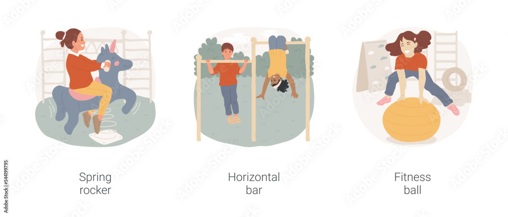 Elementary school break activities isolated cartoon vector illustration ...