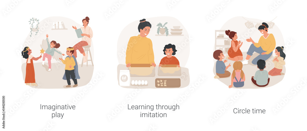 Childs imagination development in Waldorf preschool isolated cartoon ...