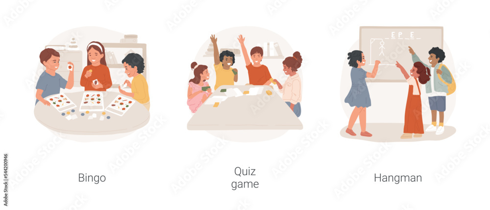 Afterschool classroom games isolated cartoon vector illustration set ...