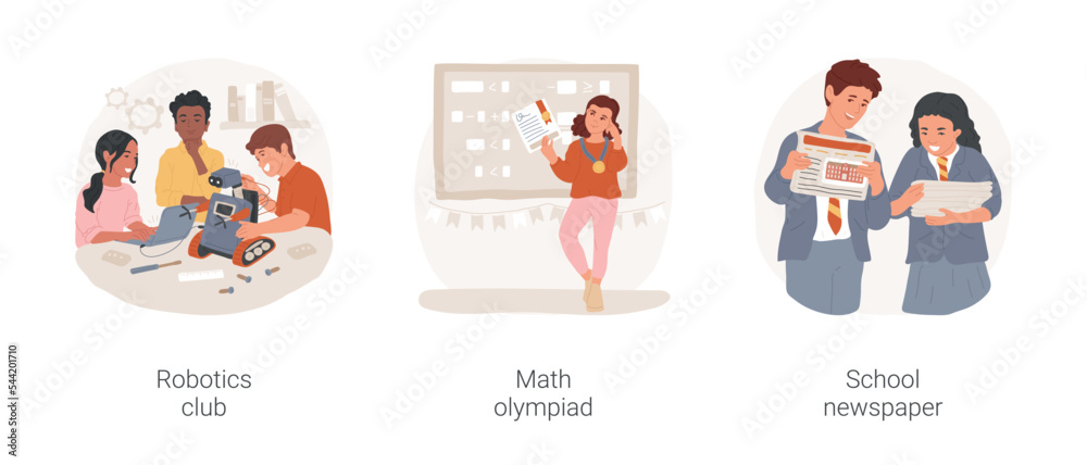 Middle school electives isolated cartoon vector illustration set ...