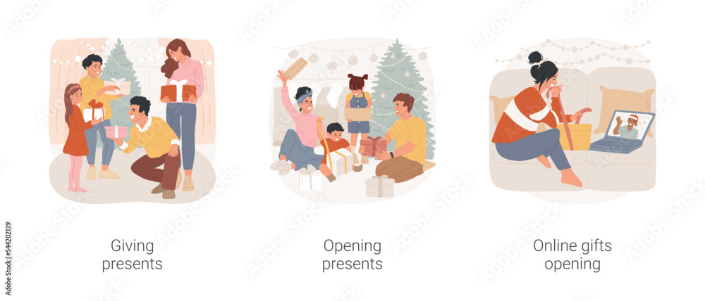 Christmas presents isolated cartoon vector illustration set. Happy ...