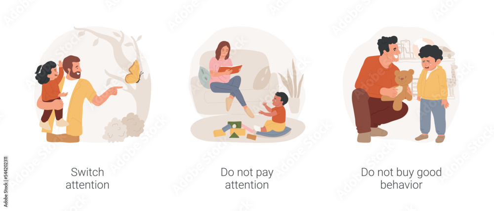 Child whims and impulses isolated cartoon vector illustration set ...