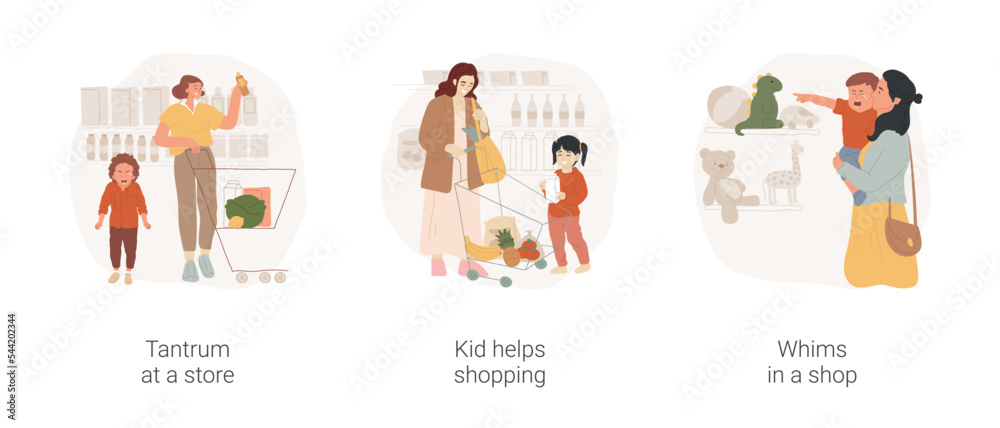 Shopping with a toddler isolated cartoon vector illustration set ... Shopping with a toddler isolated cartoon vector illustration set ...