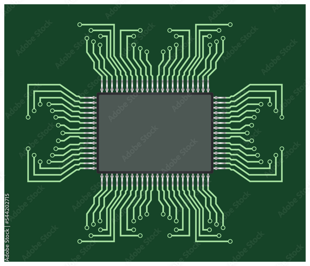 Vetor de Electronic circuit chip on board. Computer motherboard with ...