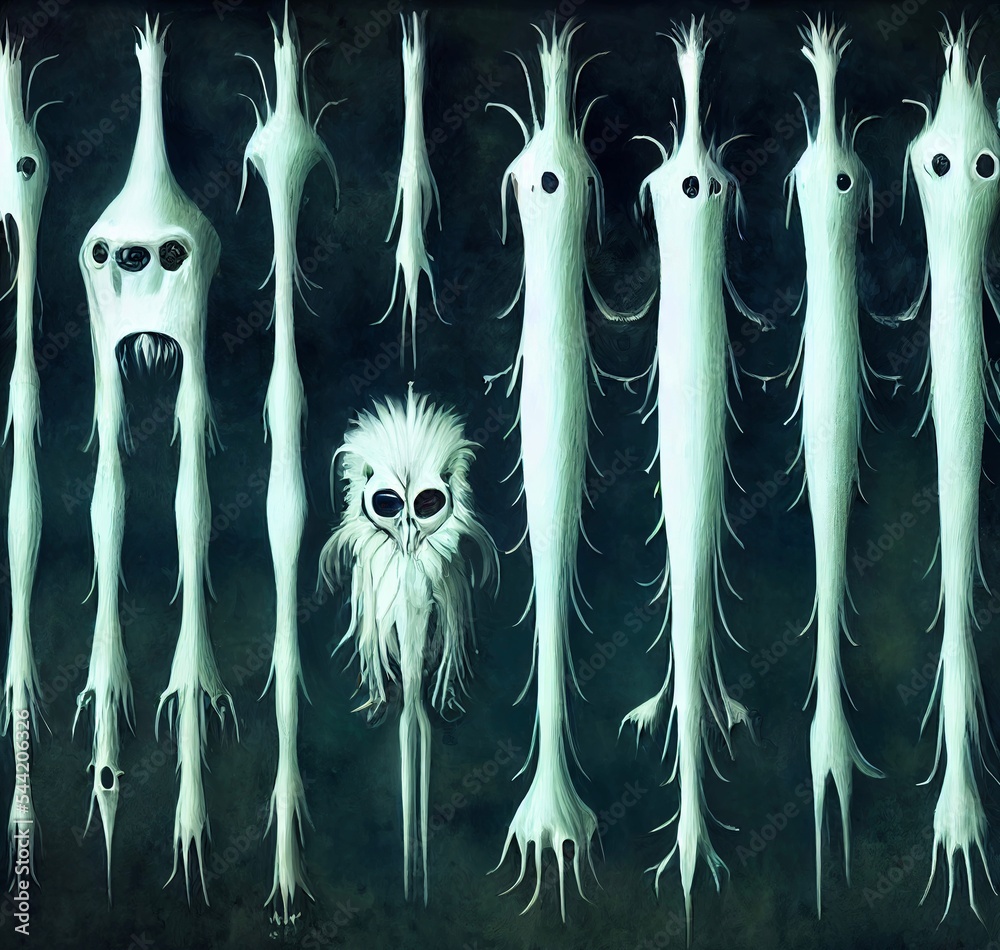 Vintage Illustration of Alien Fish Drying on a Black Wall. Old ...