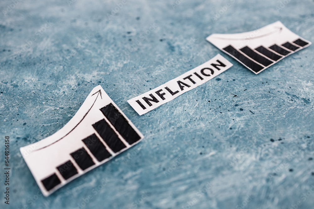 inflation text in between graphs with stats going up then going down ...
