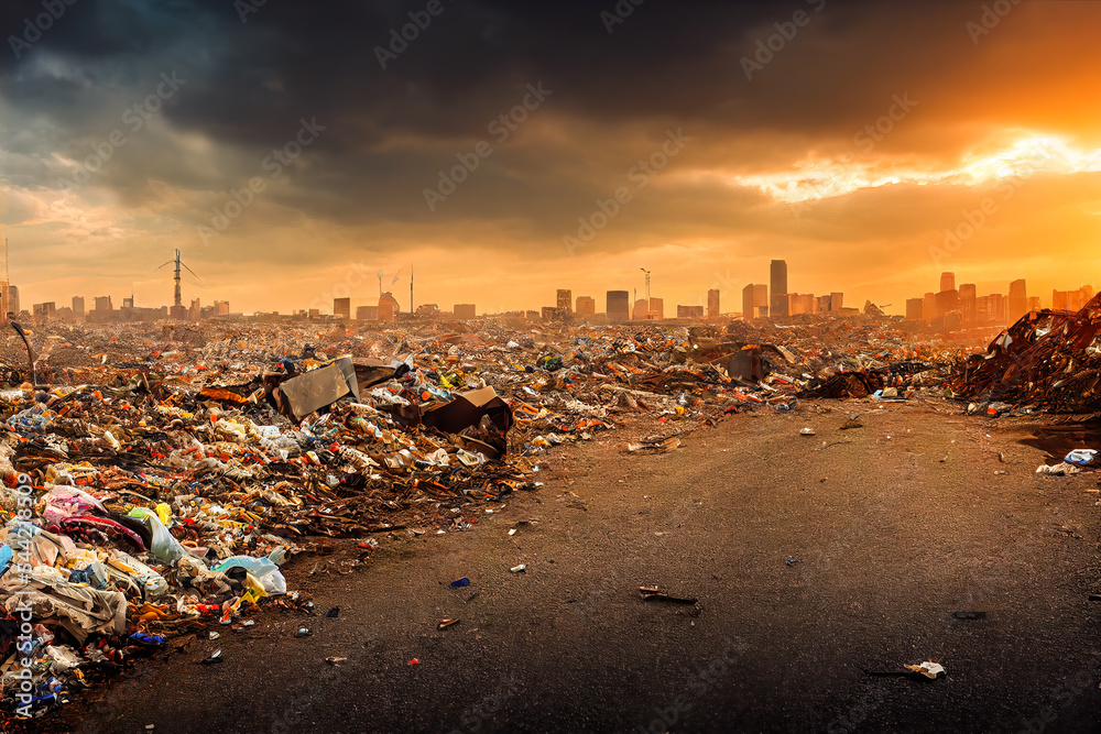 ภาพประกอบสต็อก 3D Illustration, Digital Art, Garbage pile in a trash ...