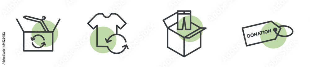 Second hand clothing icon set, thrifted clothes concept, fashion ...