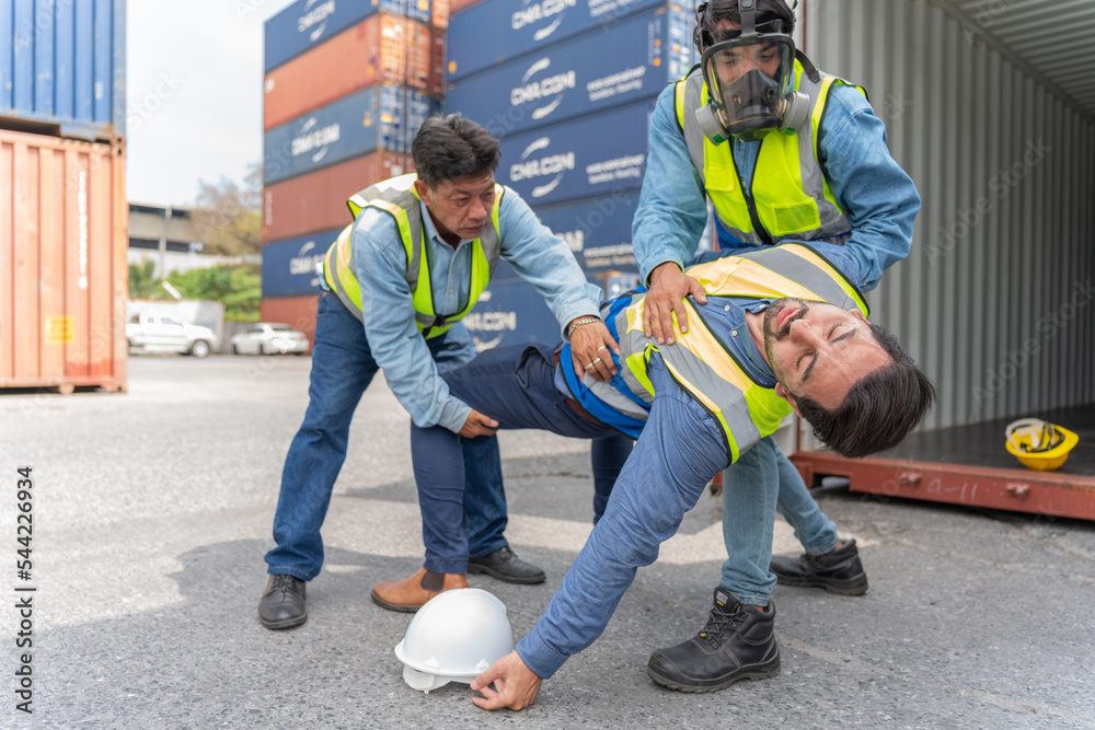 Foreigner and asian engineers and foreman of a shipping logistic ...