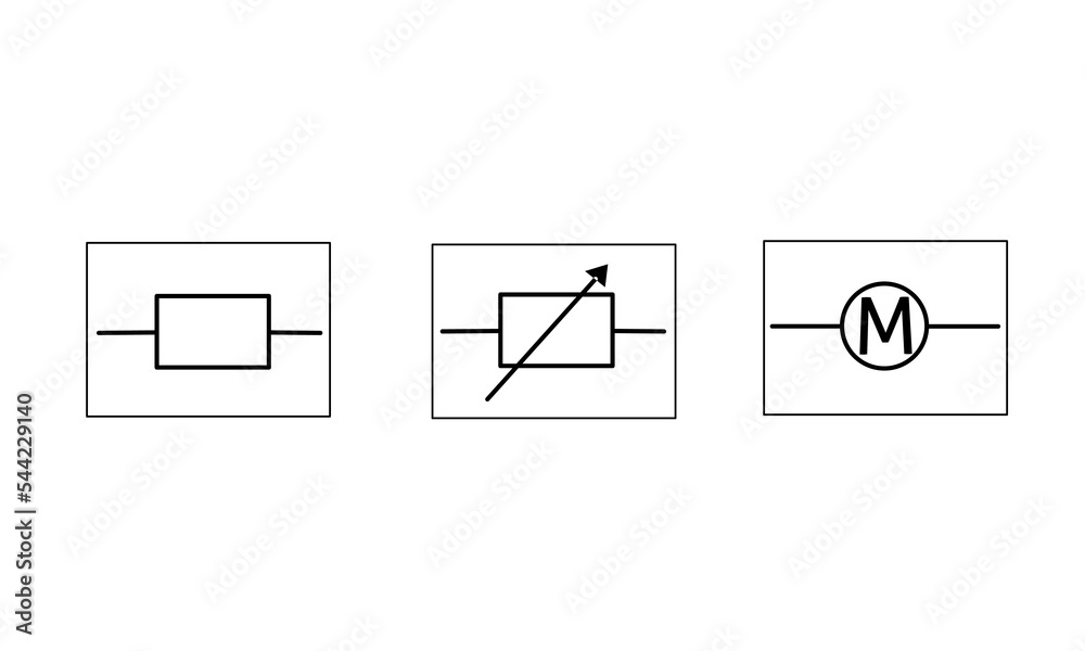 vector set of symbols, electrical symbols or their circuits with square ...