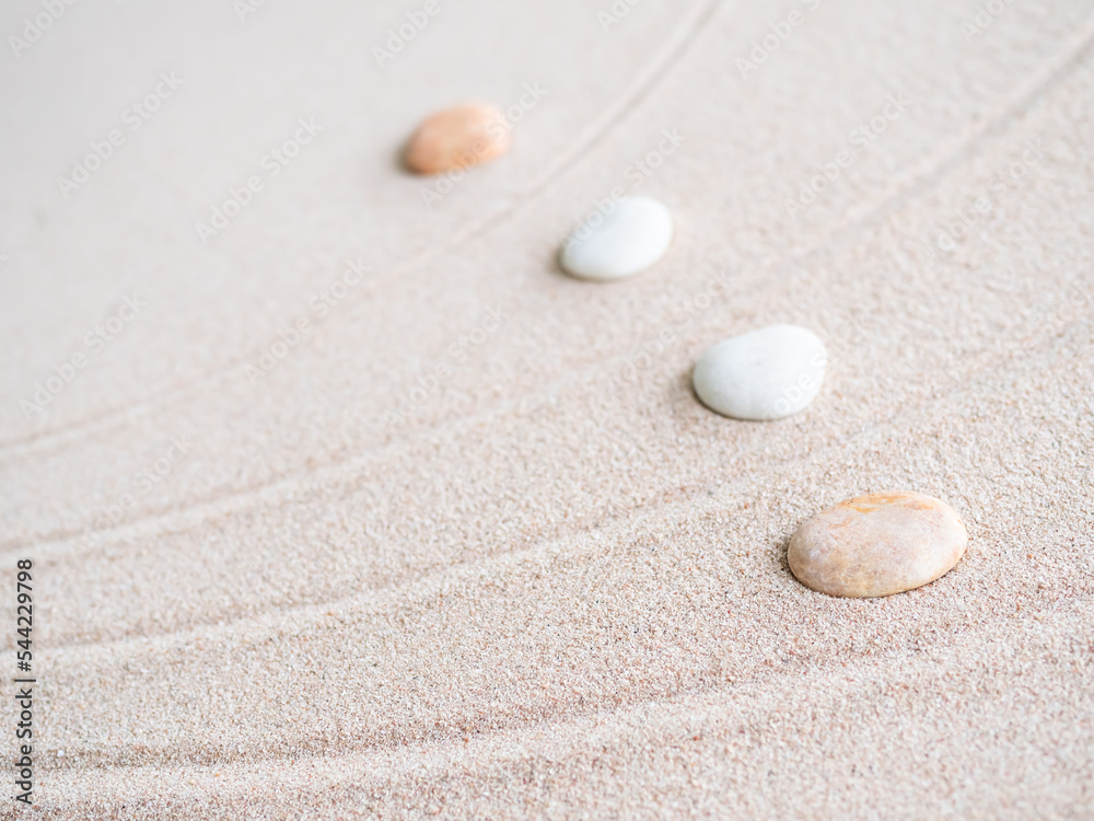 Zen Garden japanese with White Pebble and Texture Line on Sand Background,Top View Rock on Sand ...