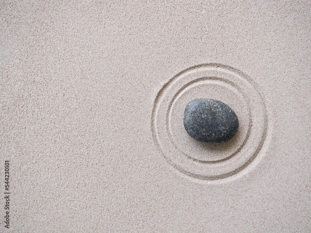 Zen Garden japanese with White Pebble and Texture Line on Sand Background,Top View Rock on Sand ...