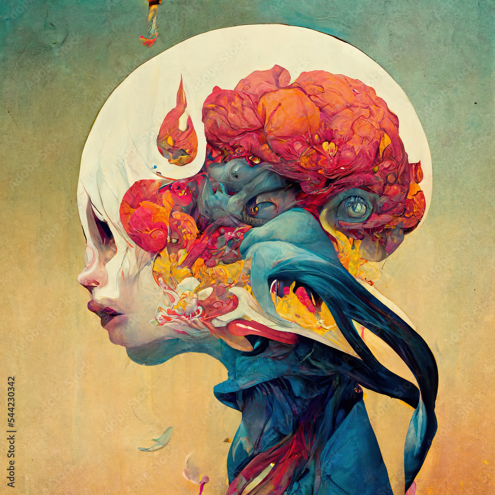 The brain / mind / emotions personified, in an unusual, abstract ...