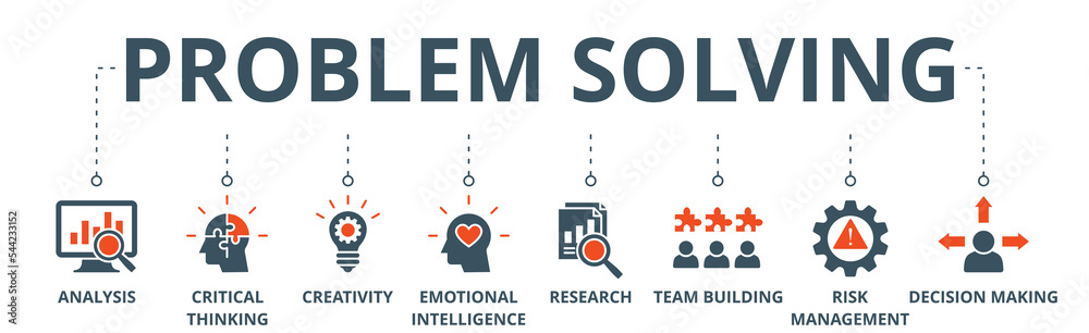 Problem solving banner web icon vector illustration concept with icon ...