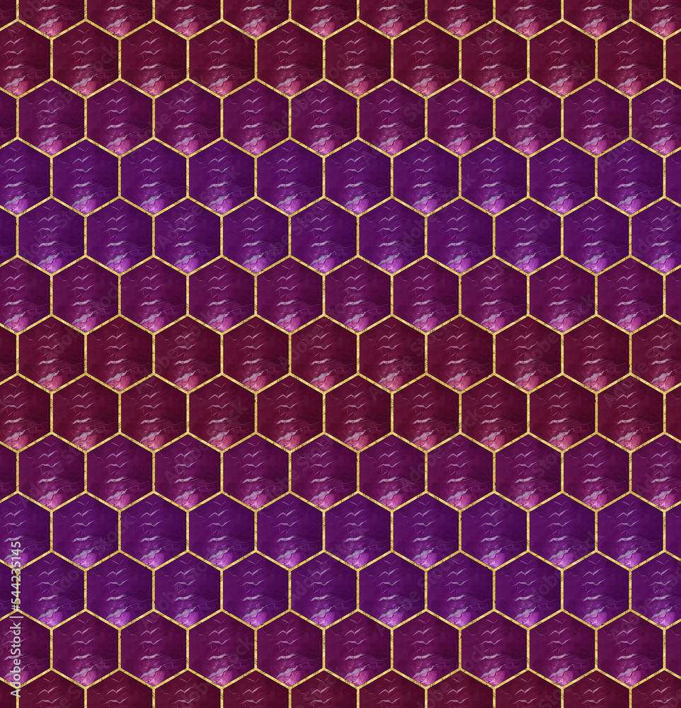 Hexagon seamless texture. Mosaic, inlay. Illustration in stained glass ...