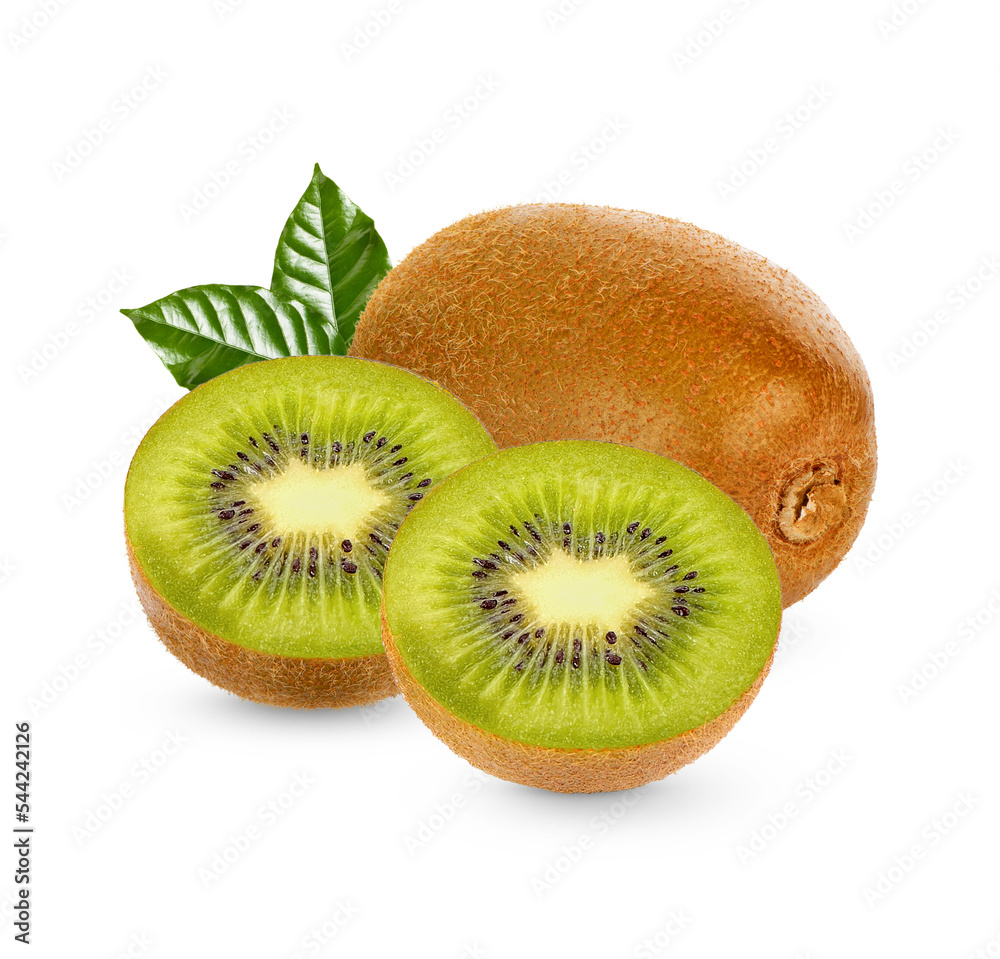 Fresh Kiwi fruit with leaves isolated on transparent background. (.PNG ...