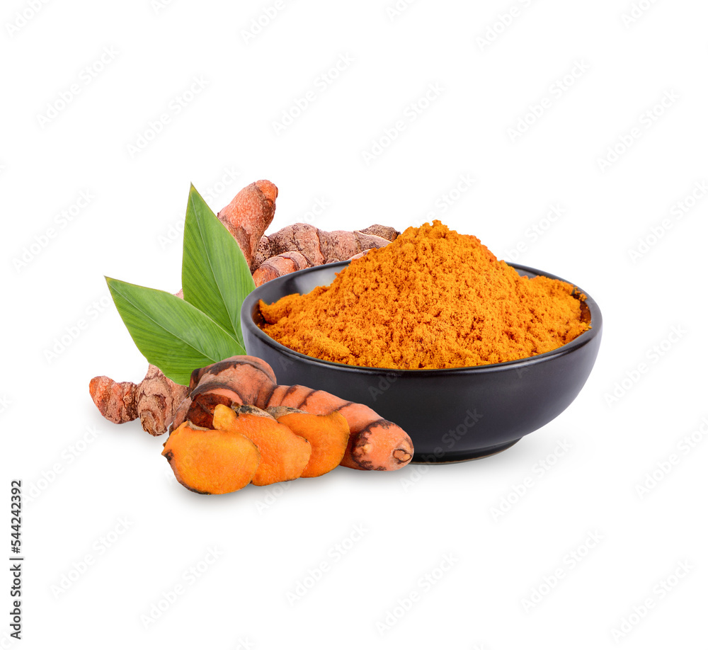 Fresh turmeric with leaves isolated on transparent background. (.PNG ...