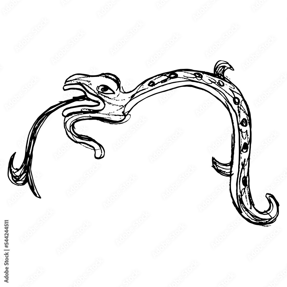Fantastic snake or dragon with protruded forked tongue. Ancient Mexican ...