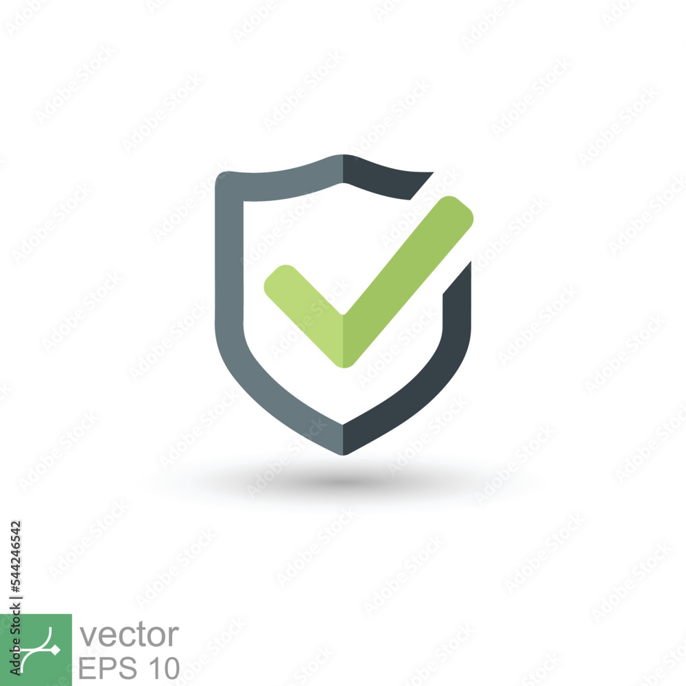 Shield with check mark icon. Simple flat style. Safety, protect, safe ...