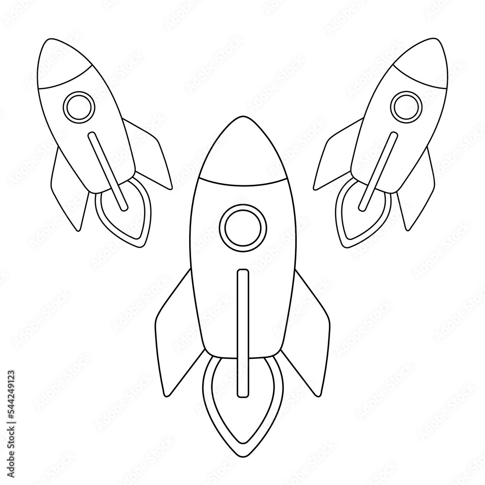 Coloring book, rockets in space. For print. Black and white ...