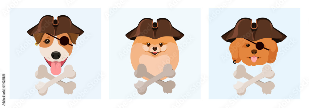 A set of funny pirate dogs. Cartoon design. Stock Vector | Adobe Stock