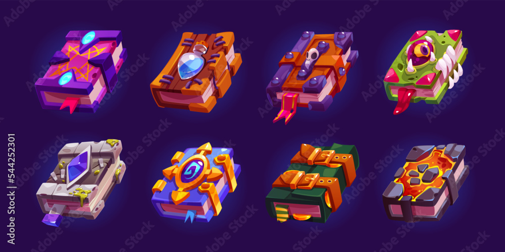 Magic books with mystic spell, alchemy grimoires, closed wizard diary ...