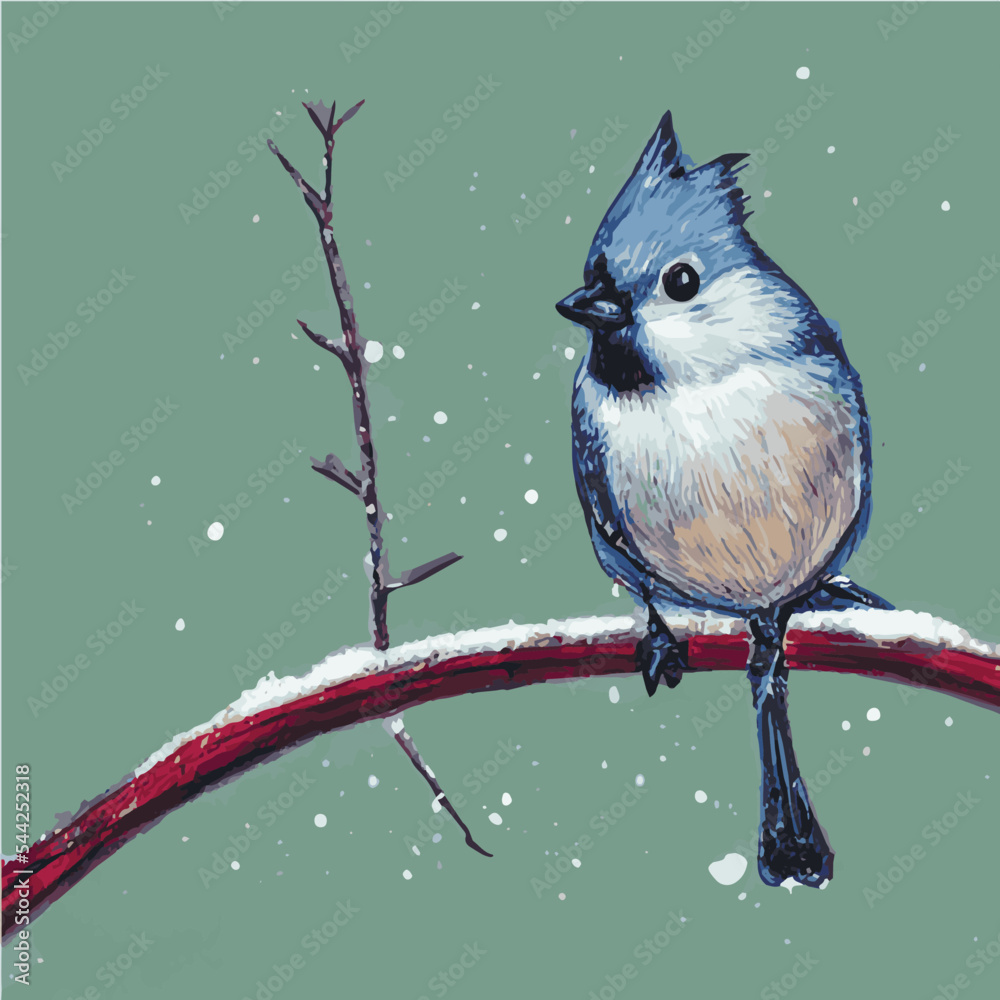 Vector realistic detailed vector illustration winter birds branches ...