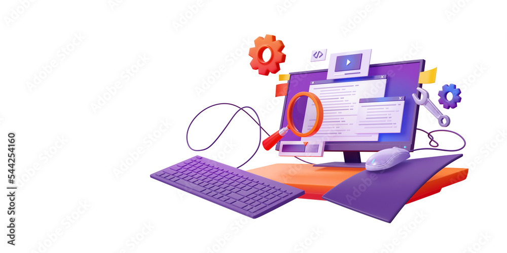 3d render code testing, functional test, programming, search errors and ...