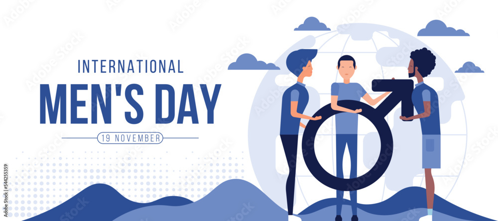 International men's day - a group of men charector helping to lift male ...