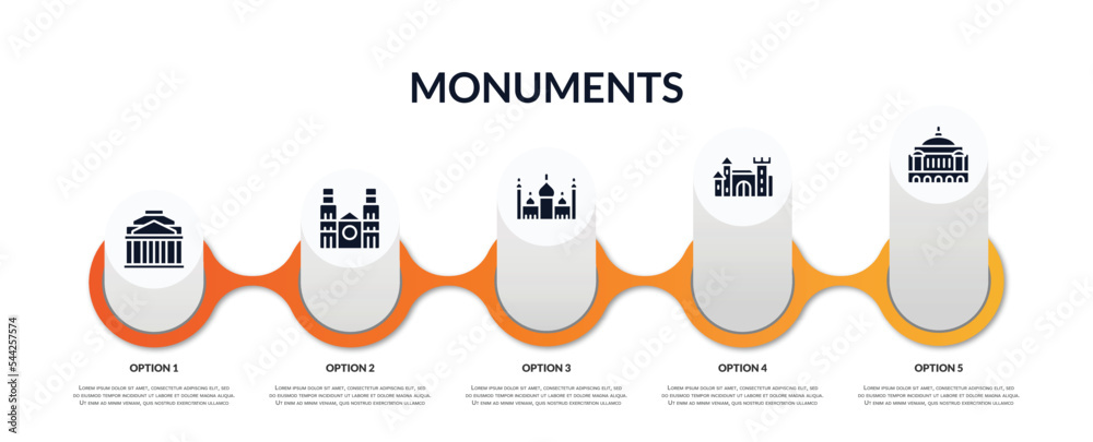 set of monuments filled icons with infographic template. flat icons ...