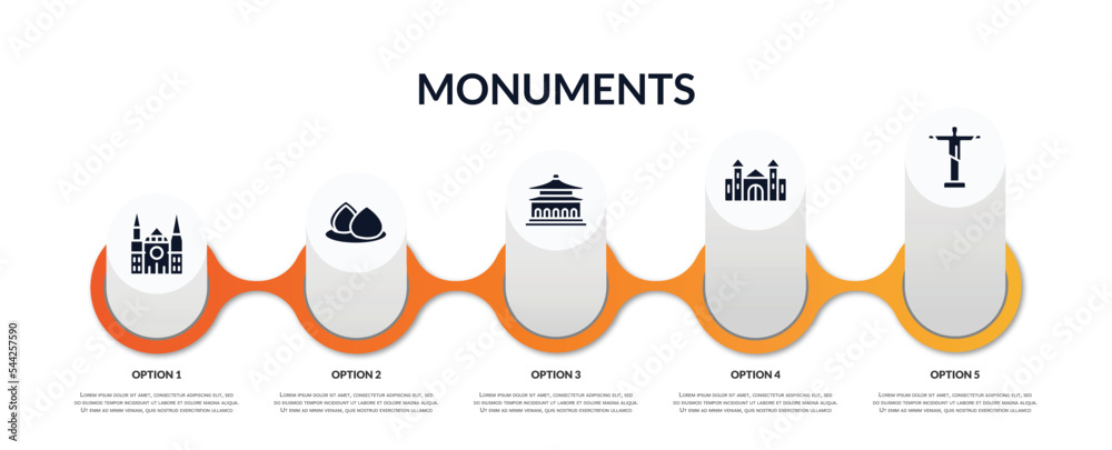 set of monuments filled icons with infographic template. flat icons ...