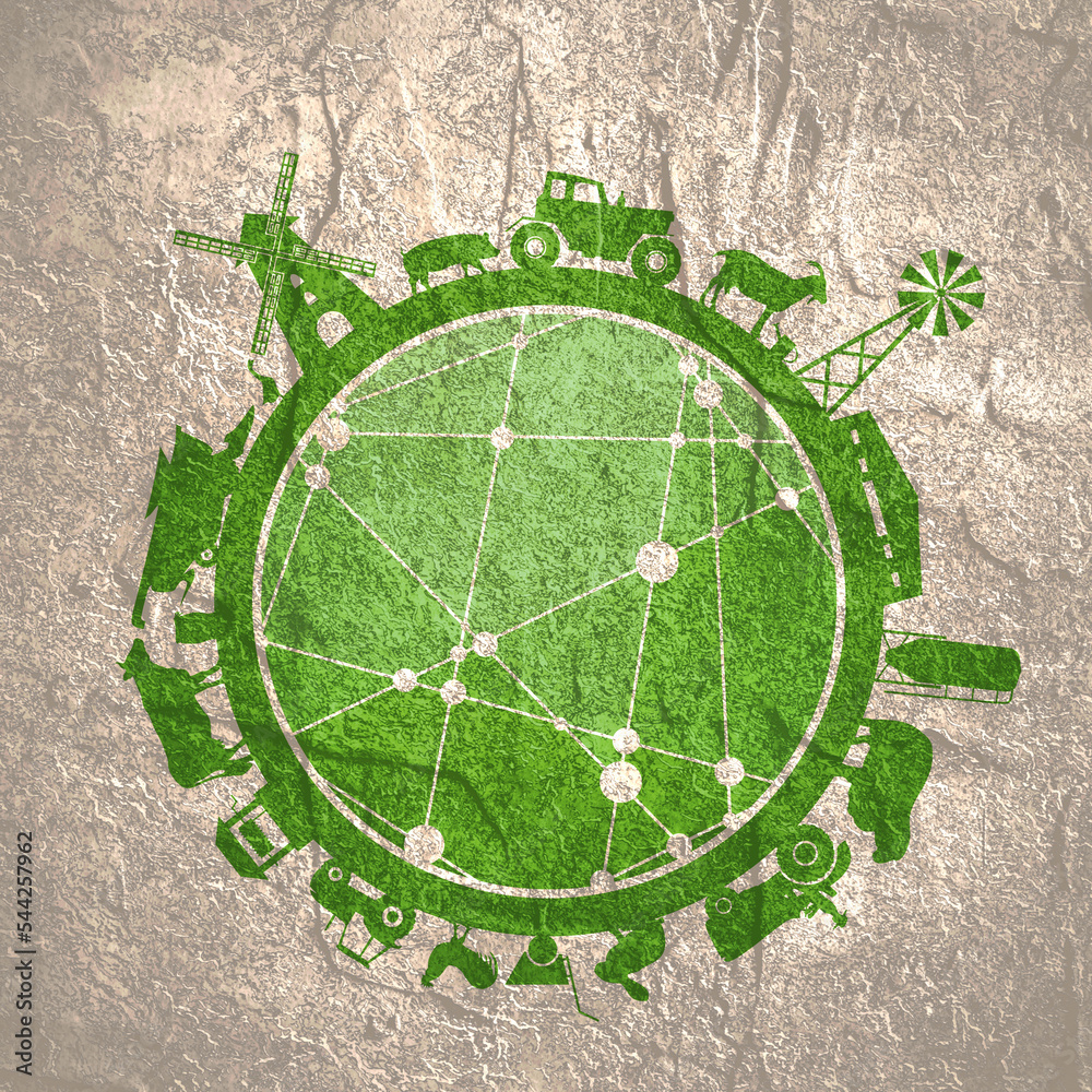 Circle with agricultural icons. Objects located around the circle ...