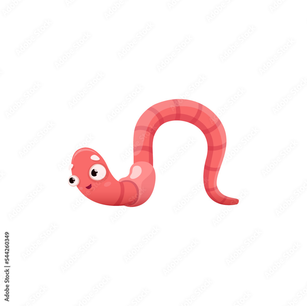 Cartoon funny worm crawl, isolated vector earthworm funny character ...