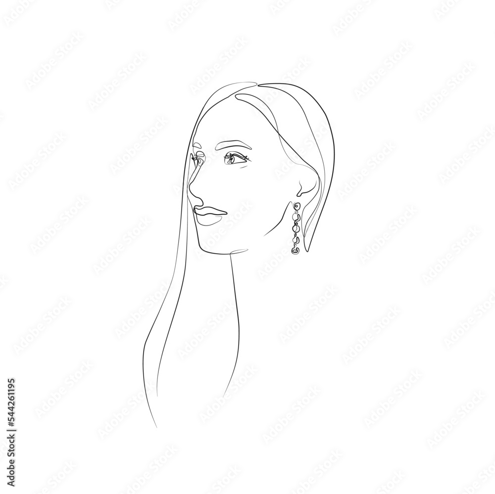 Woman with long hair abstract portrait, continuous line drawing, face ...