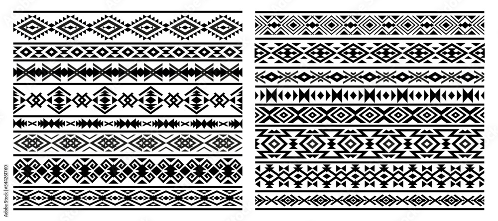 Aztec, Mayan Mexican borders patterns, vector ethnic geometric ornament ...